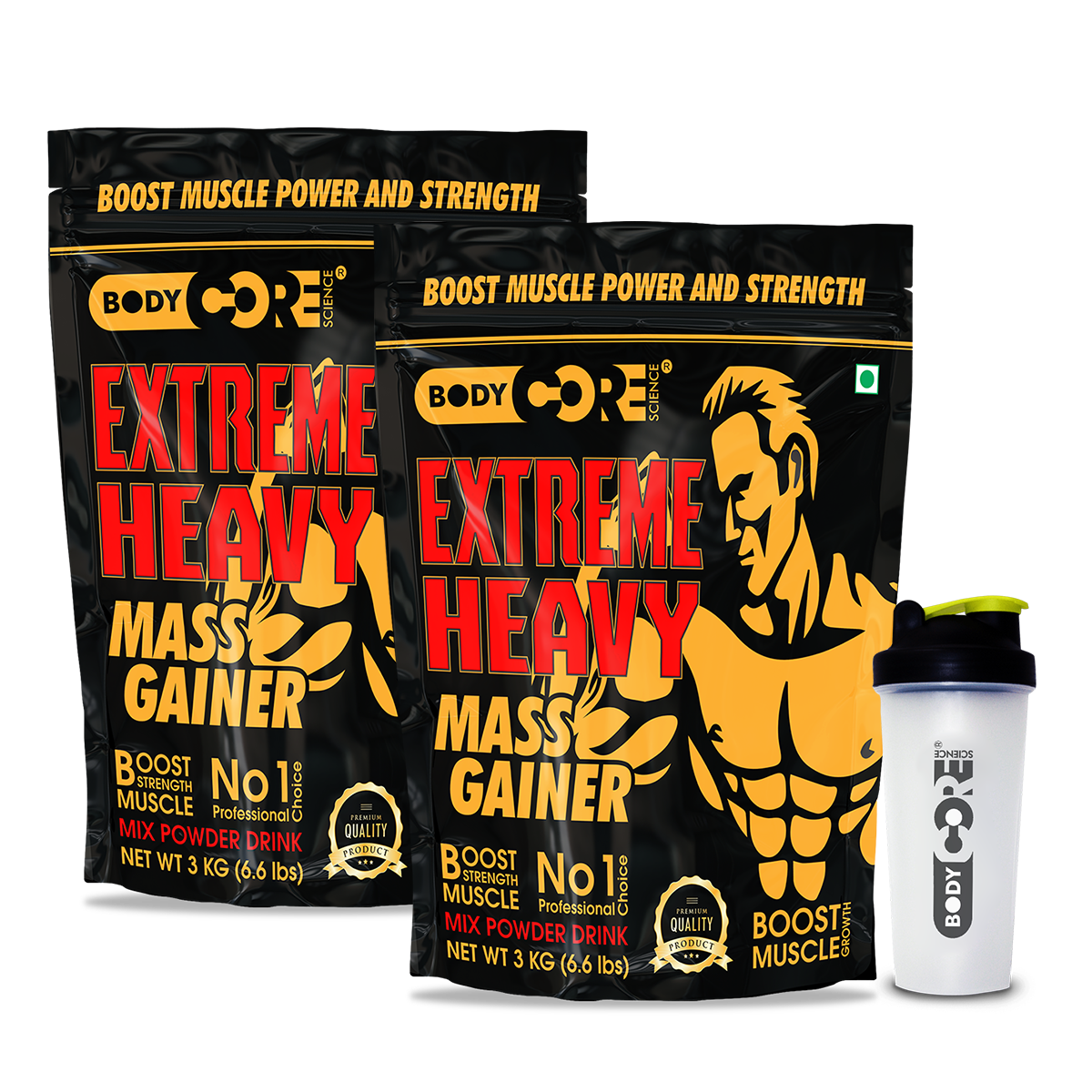 BCS Extreme Heavy Mass Gainer (Pack of 2)-( 3Kg*2=6 Kg) + Shaker