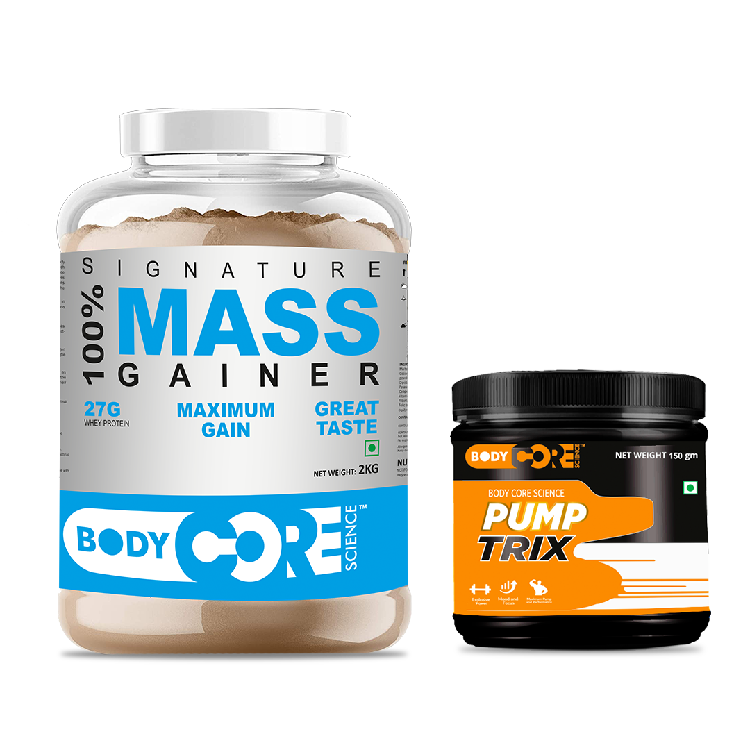 BCS Signature 100% Mass Gainer (2Kg) + BCS PUMPTRIX Pre Workout | Body ...